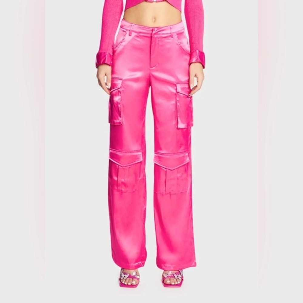 Pretty Garbage Pink Satin Cargo Pants - Gem